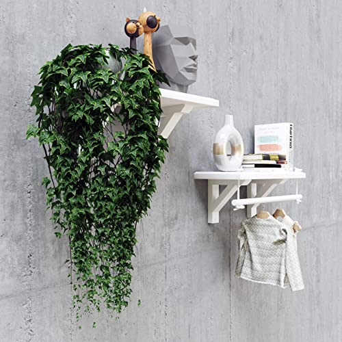 IRON WOOD White Floating Shelves Set of 2 with Towel Bar - Wall Mounted Floating Bathroom Shelves Over Toilet -for Kitchen Living Room - Bookshelf -