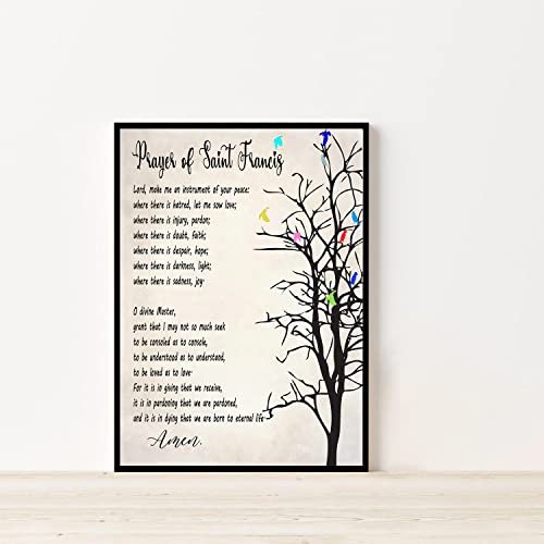 RCVTVPV Prayer Of Saint Francis Wall Art Religious Catholic Art Poster Hummingbird Print Canvas Wall Art For Home Office Framed Ready to Hang 8"x12"