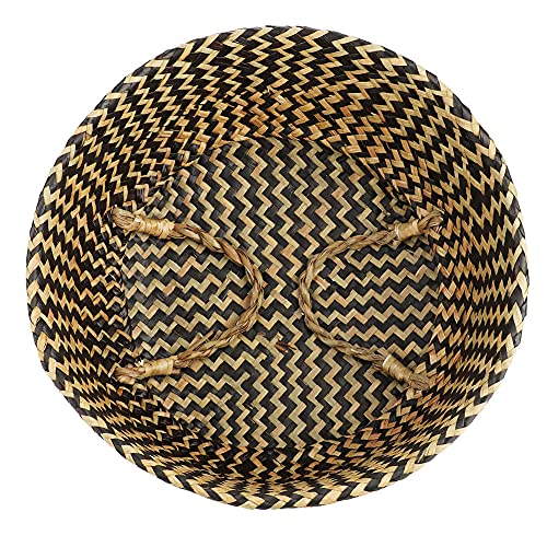 Foldable Storage Basket, Natural Seagrass Woven Storage Basket Clothes Organizer Plant Flower Pot for Bedroom, Living Room, Kids Room(Black (wave pattern))