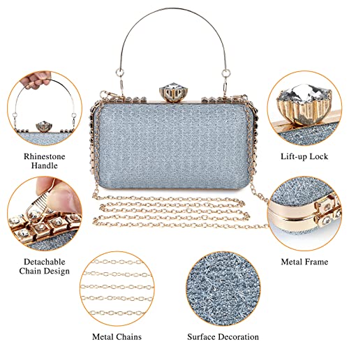 UBORSE Women Clutch Bag Glitter Evening Bag Elegant Evening Purse for Women Wedding Party Purse Handbag(Blue)