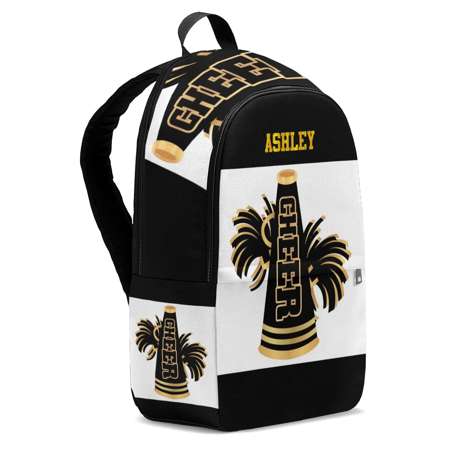 Urcustom Personalized Name Cheerleader Megaphone Cheer Black Backpack Unisex Bookbag for Boy Girl Travel Daypack Bag Purse 17.7 IN
