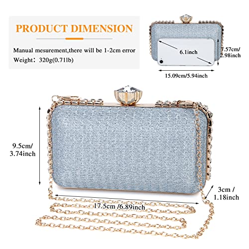 UBORSE Women Clutch Bag Glitter Evening Bag Elegant Evening Purse for Women Wedding Party Purse Handbag(Blue)