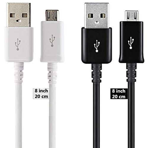 Short MicroUSB Cable Compatible with Your Samsung Godiva with High Speed Charging 2 Pack. (1Black,1White, 20cm 8in)