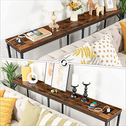 HOOBRO 70.9 Inches Console Table with 2 Power Outlets and 2 USB Ports, Extra Long Entryway Table with Charging Station, Narrow Sofa Table Behind Couch, Hallway, Living Room, Rustic Brown BF1801XG01G1