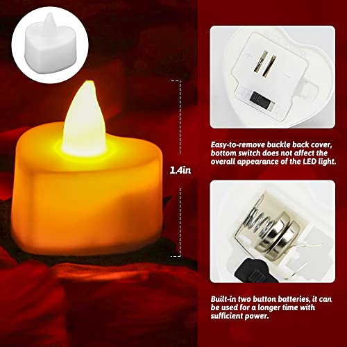 BLOCE 1000 Pieces Artificial Rose Petals with 24Pcs Heart Battery LED Tealight Candles, Rose Petals for Romantic Night for Him Set Valentine's Day (Warm White)