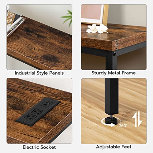 HOOBRO 70.9 Inches Console Table with 2 Power Outlets and 2 USB Ports, Extra Long Entryway Table with Charging Station, Narrow Sofa Table Behind Couch, Hallway, Living Room, Rustic Brown BF1801XG01G1