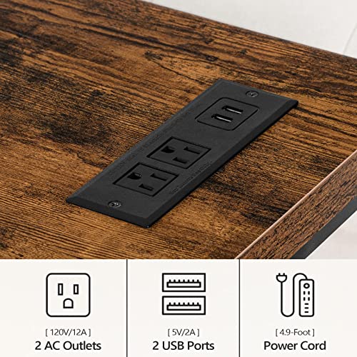 HOOBRO 70.9 Inches Console Table with 2 Power Outlets and 2 USB Ports, Extra Long Entryway Table with Charging Station, Narrow Sofa Table Behind Couch, Hallway, Living Room, Rustic Brown BF1801XG01G1