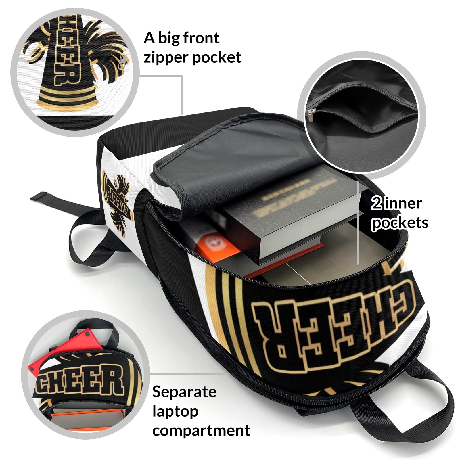 Urcustom Personalized Name Cheerleader Megaphone Cheer Black Backpack Unisex Bookbag for Boy Girl Travel Daypack Bag Purse 17.7 IN