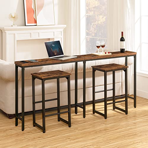HOOBRO 70.9 Inches Console Table with 2 Power Outlets and 2 USB Ports, Extra Long Entryway Table with Charging Station, Narrow Sofa Table Behind Couch, Hallway, Living Room, Rustic Brown BF1801XG01G1