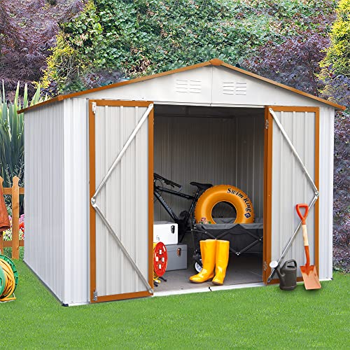 OUYESSIR 8 x 6 Ft Outdoor Storage Shed, Garden Shed with Padlock, Punched Vents and Waterproof Tool Storage Shed for Courtyard, Lawn, Backyard (8 x 6 Ft, White)