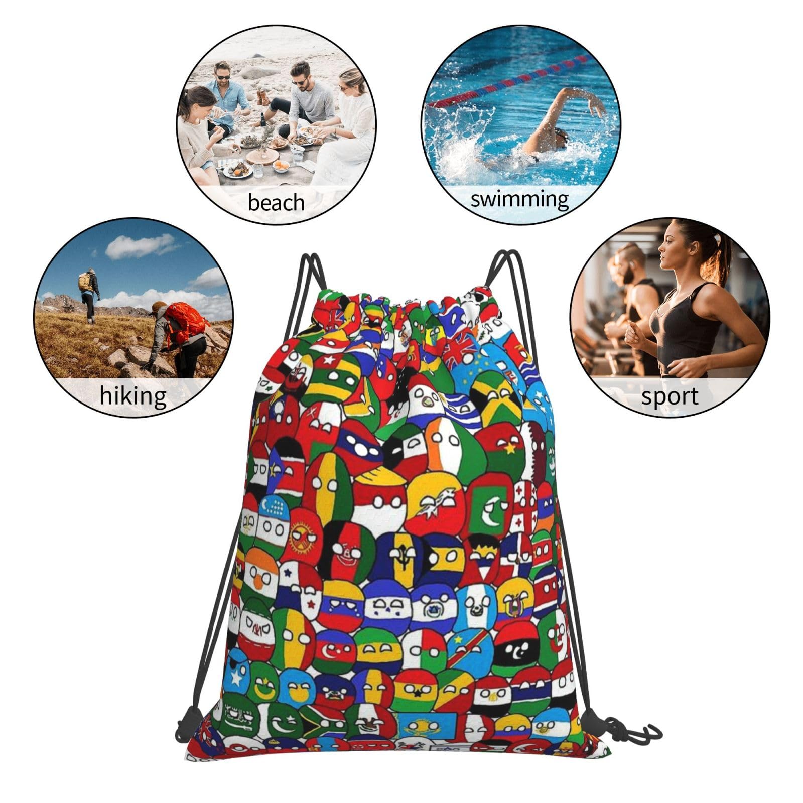 Woidxzxza Countryball Drawstring Backpack Unisex Lightweight Sport Sackpack Gym Bags Storage Cinch Bag