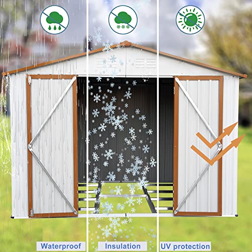 OUYESSIR 8 x 6 Ft Outdoor Storage Shed, Garden Shed with Padlock, Punched Vents and Waterproof Tool Storage Shed for Courtyard, Lawn, Backyard (8 x 6 Ft, White)