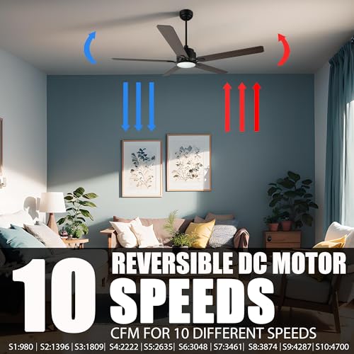 Smart 52” Ceiling Fan with Lights, DC 10 Wind Speeds Quiet Ceiling Fan with Remote, 3 Light Colors Dimmable Outdoor Ceiling Fan Compatible with Alexa, Siri & Google Home, Light Wood & Dark Walnut