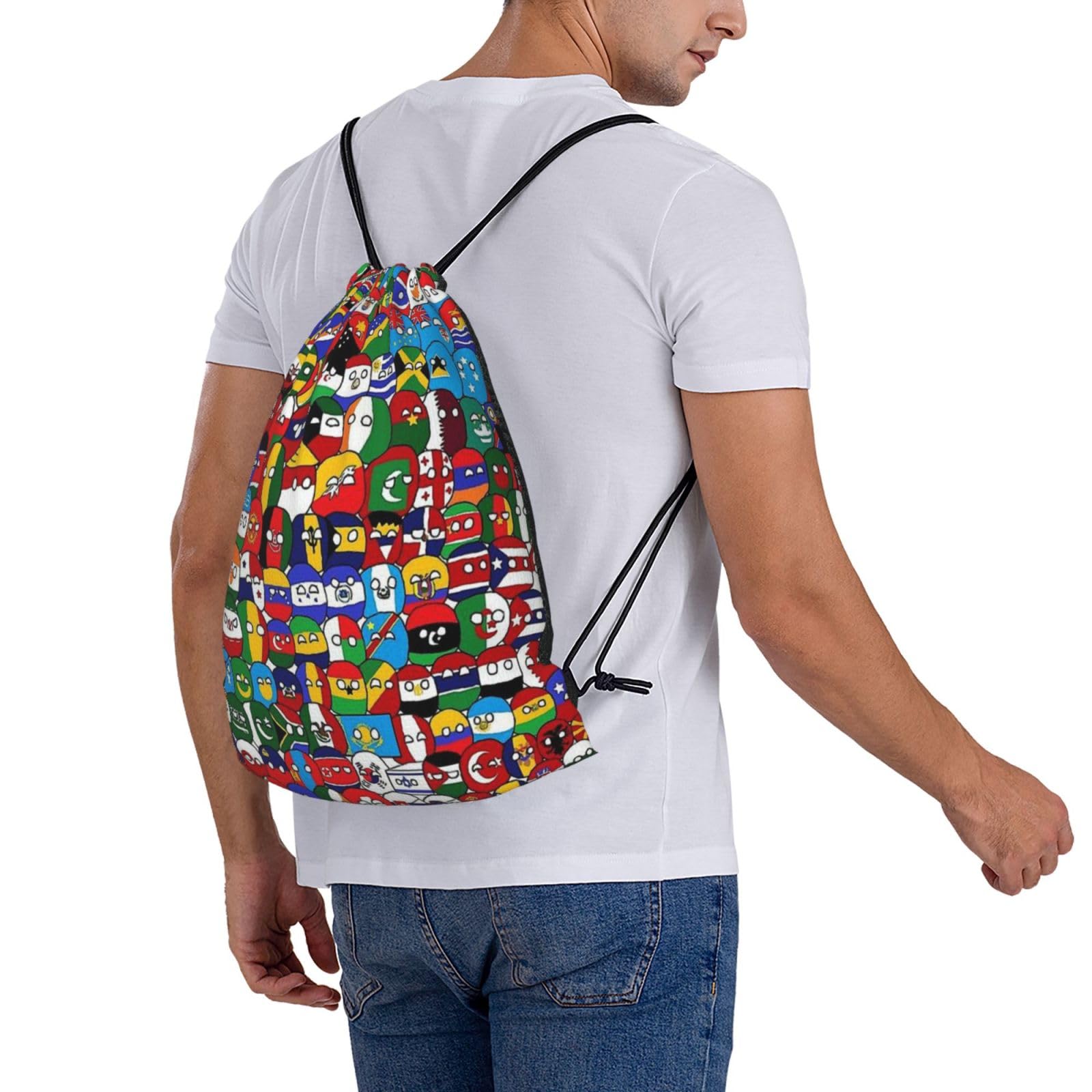 Woidxzxza Countryball Drawstring Backpack Unisex Lightweight Sport Sackpack Gym Bags Storage Cinch Bag
