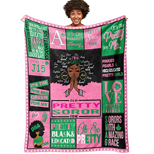 JunTaoic Sorority Gifts for Women Blanket 60''x50'', Birthday Gifts for Women, Gift for Women, Girls, Sisters Gifts from Sister, Bestie Gifts, Daughter Gift from Mom, Pink & Green 1908 Throw Blanket
