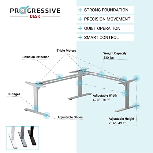 Progressive Desk Corner Standing Home Office Desk, White Frame, Grey Oak