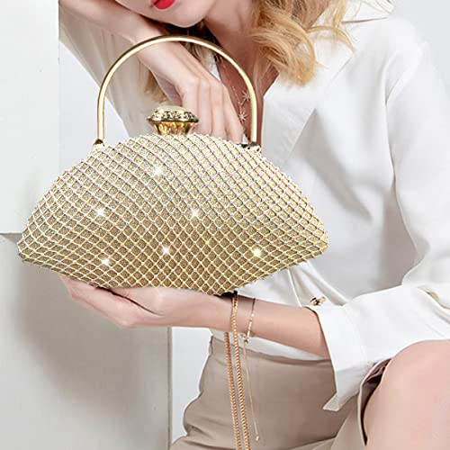 JIYIFOUHY Rhinestone Gold Clutch Purses for Women, Sparkly Rhinestone Evening Bag Bling Handbag Shoulder Bag with Detachable Chain Strap Handle for Wedding Party Prom