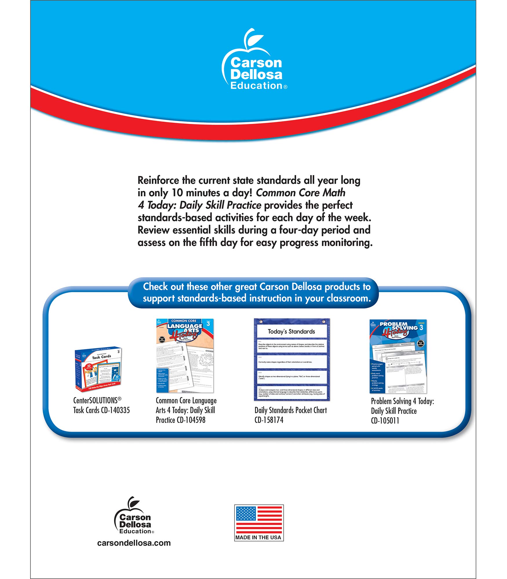 Carson Dellosa Common Core Math 4 Today Workbook—Reproducible 3rd Grade Math Workbook, Place Value, Geometry, Algebra Practice, Classroom or Homeschool Curriculum (96 pgs) (Common Core 4 Today)
