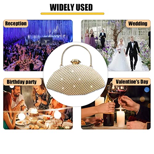 JIYIFOUHY Rhinestone Gold Clutch Purses for Women, Sparkly Rhinestone Evening Bag Bling Handbag Shoulder Bag with Detachable Chain Strap Handle for Wedding Party Prom