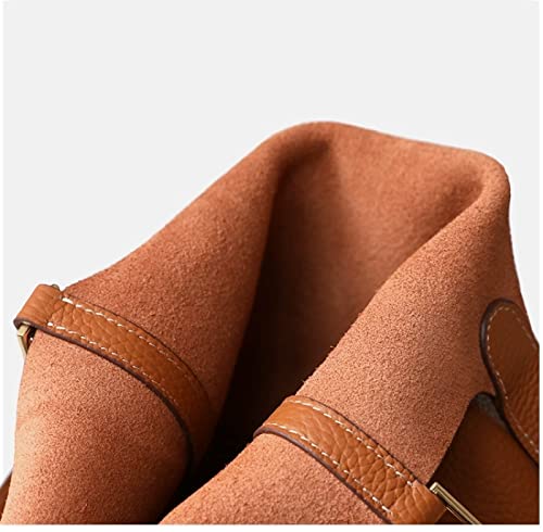 Leather Tote Bag Bucket Bag Ladies Large Capacity Bag Shopping Vegetable Basket Leather Tote Bag, Brown, 14*18*19cm
