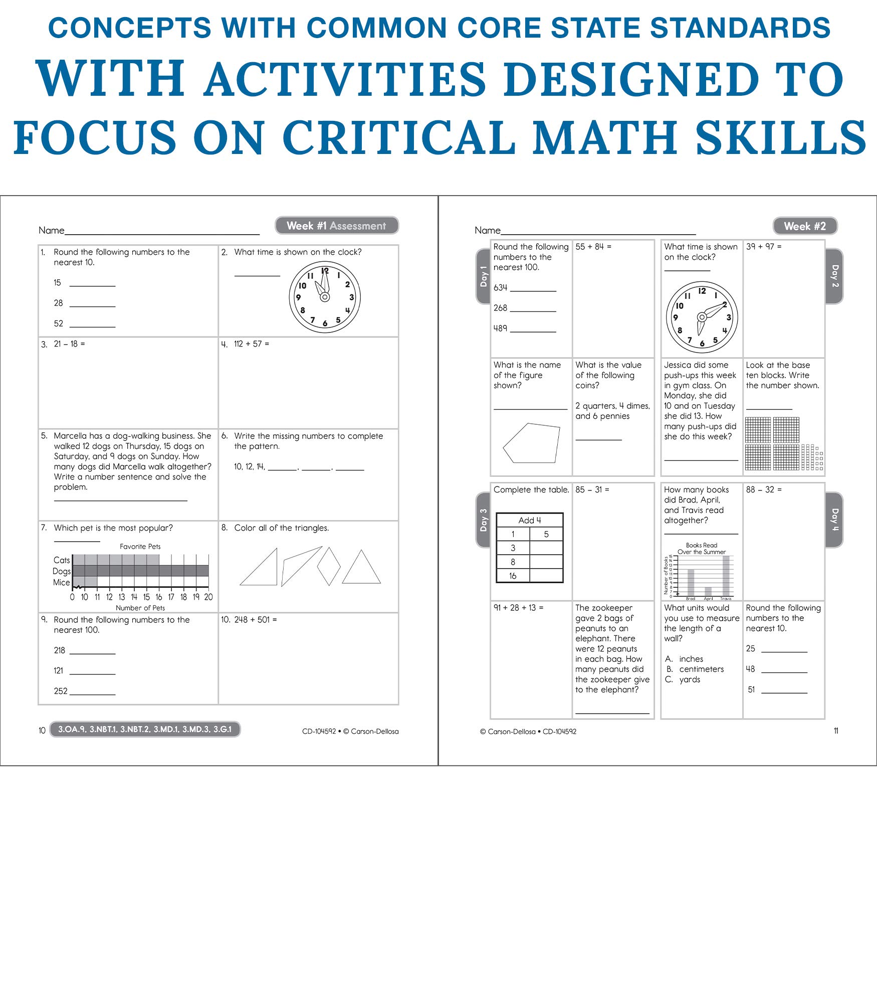 Carson Dellosa Common Core Math 4 Today Workbook—Reproducible 3rd Grade Math Workbook, Place Value, Geometry, Algebra Practice, Classroom or Homeschool Curriculum (96 pgs) (Common Core 4 Today)