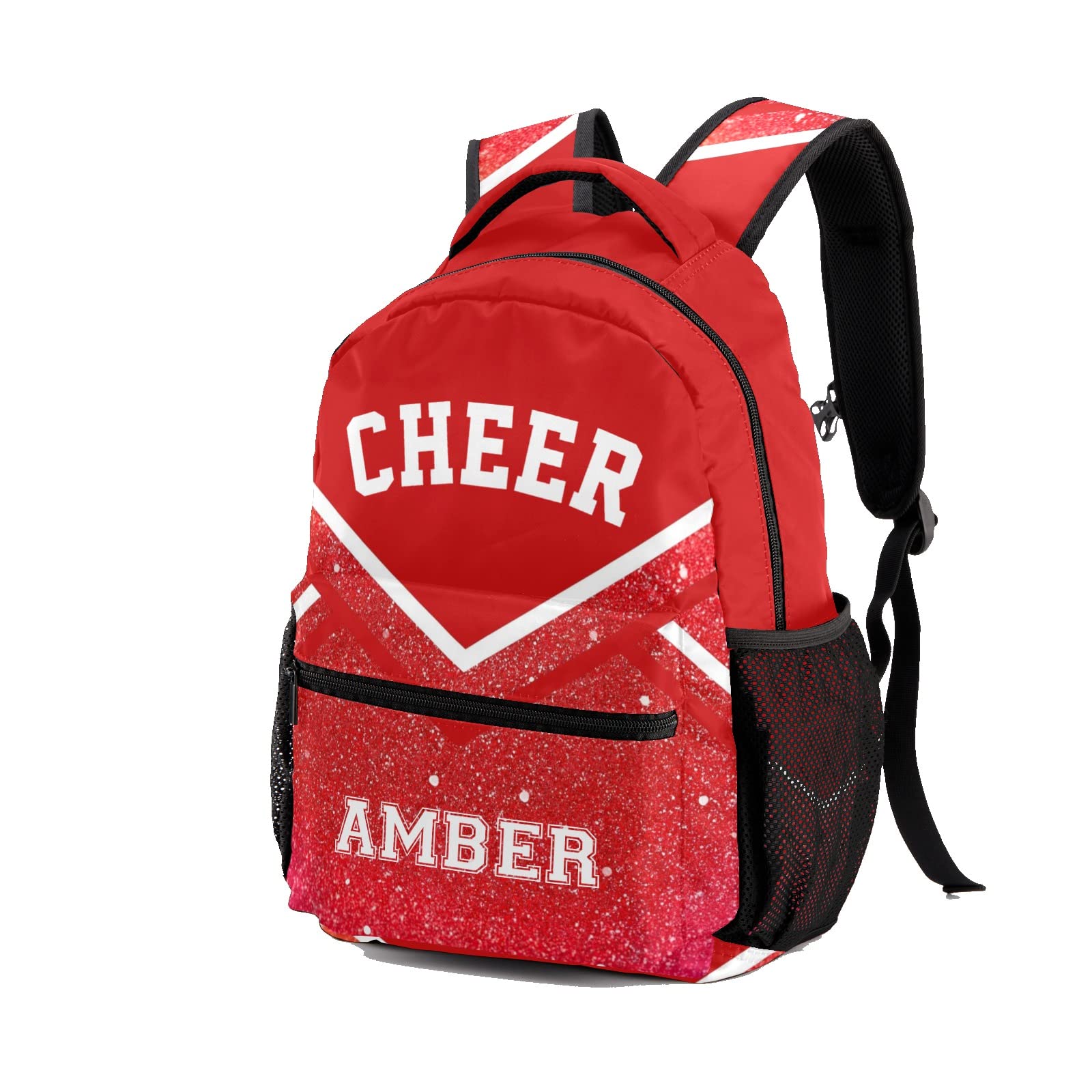 Cheer Cheerleader Red Backpack with Name Text Custom Laptop Bag for Work Travel Office