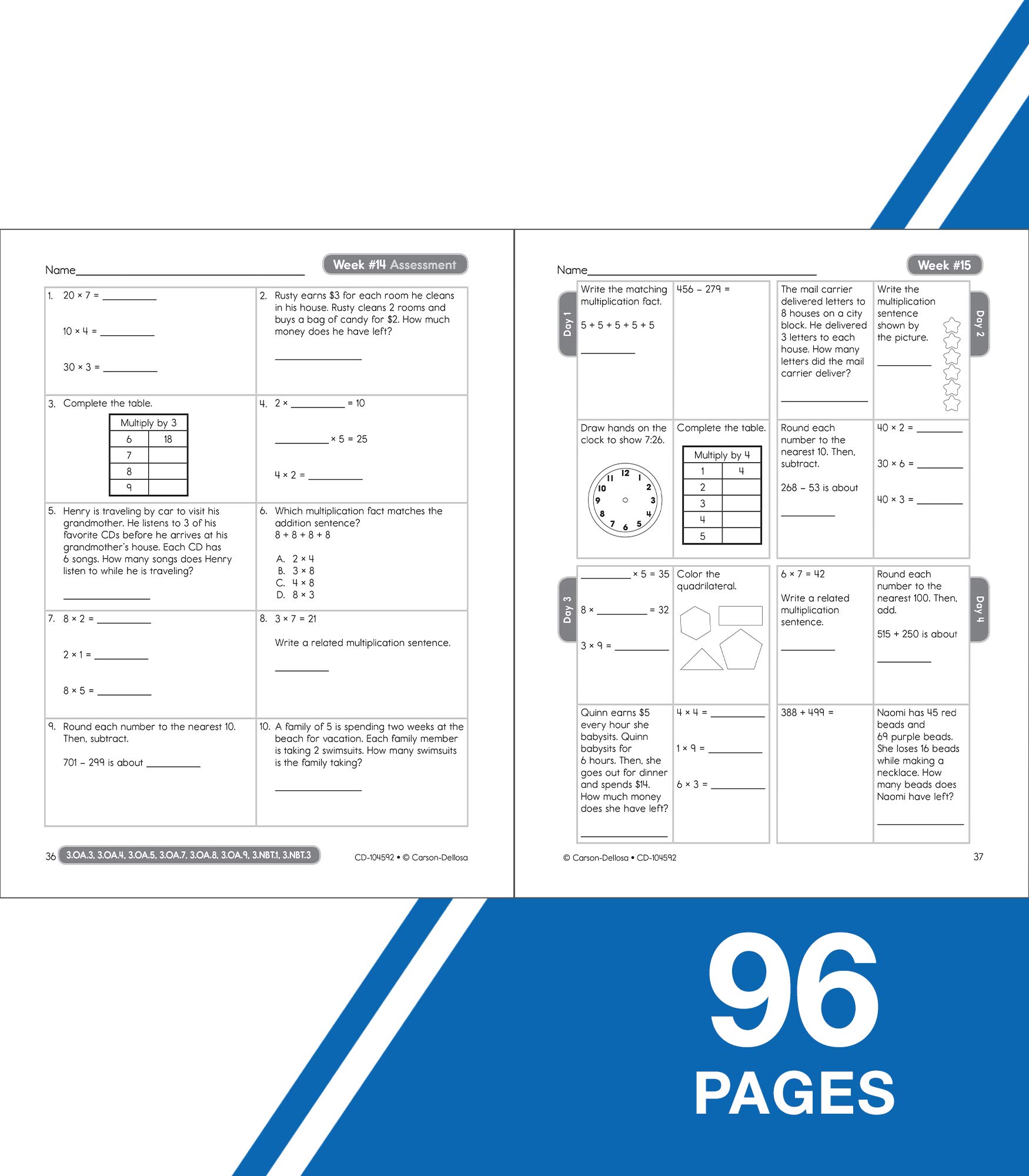 Carson Dellosa Common Core Math 4 Today Workbook—Reproducible 3rd Grade Math Workbook, Place Value, Geometry, Algebra Practice, Classroom or Homeschool Curriculum (96 pgs) (Common Core 4 Today)