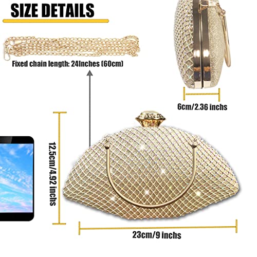 JIYIFOUHY Rhinestone Gold Clutch Purses for Women, Sparkly Rhinestone Evening Bag Bling Handbag Shoulder Bag with Detachable Chain Strap Handle for Wedding Party Prom