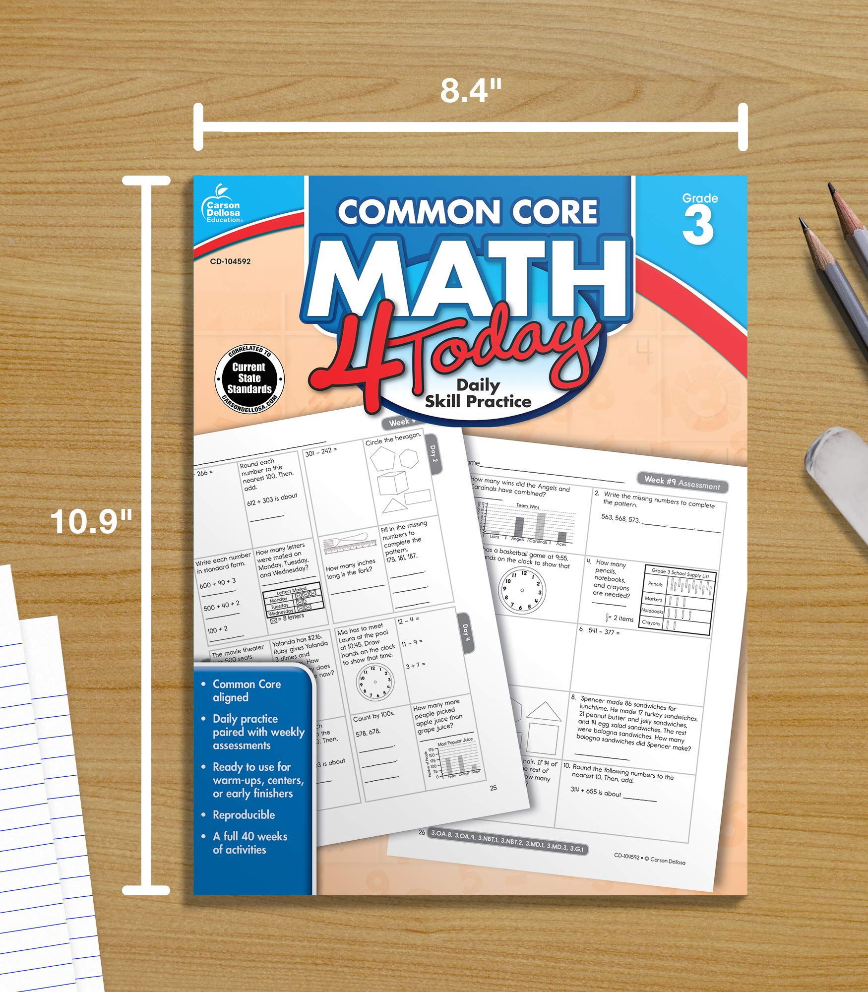 Carson Dellosa Common Core Math 4 Today Workbook—Reproducible 3rd Grade Math Workbook, Place Value, Geometry, Algebra Practice, Classroom or Homeschool Curriculum (96 pgs) (Common Core 4 Today)