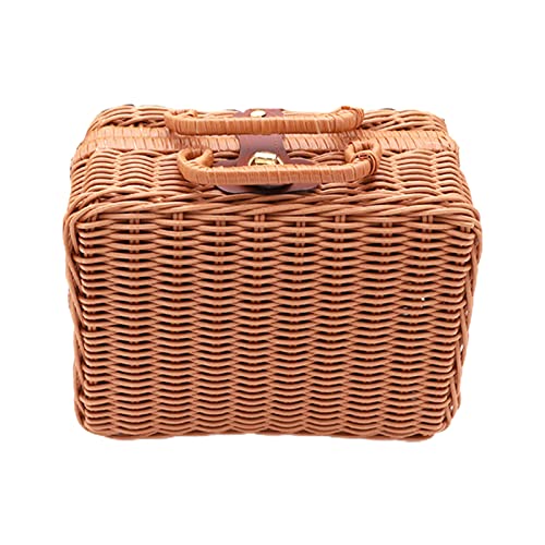 HXRZZG Retro Wicker Suitcase Woven Wicker Storage Basket Vintage Rattan Woven Storage Case Handwoven Seagrass Storage Basket with Lid for Decoration Picnic Wedding