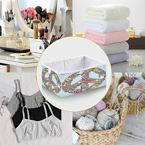 ALAZA Peace Sign Flower Floral Striped 11 Inch Cube Storage Bin Organizer Foldable Basket for Closet Cabinet Shelf Office