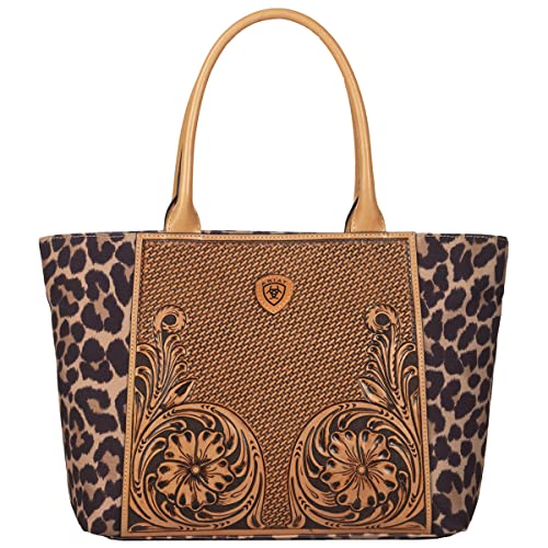 ARIAT Women's Tote Tooled Leopard Tan