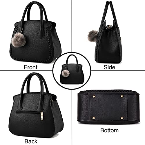 XingChen Purses and Handbags for Women PU Leather Top Handle Satchel Ladies Shoulder Tote Bags(Black)
