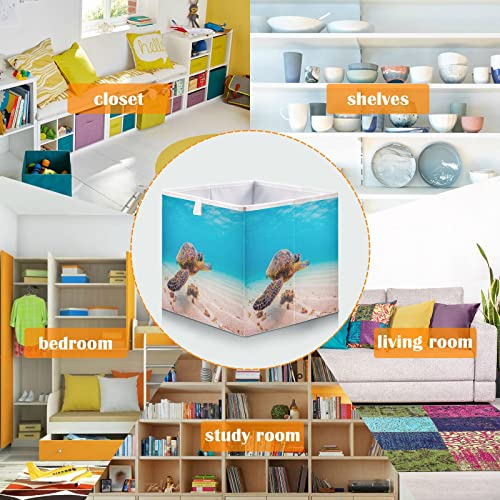 ALAZA Collapsible Storage Cubes Organizer,Hawaiian Green Sea Turtle Under Ocean Storage Containers Closet Shelf Organizer with Handles for Home Office