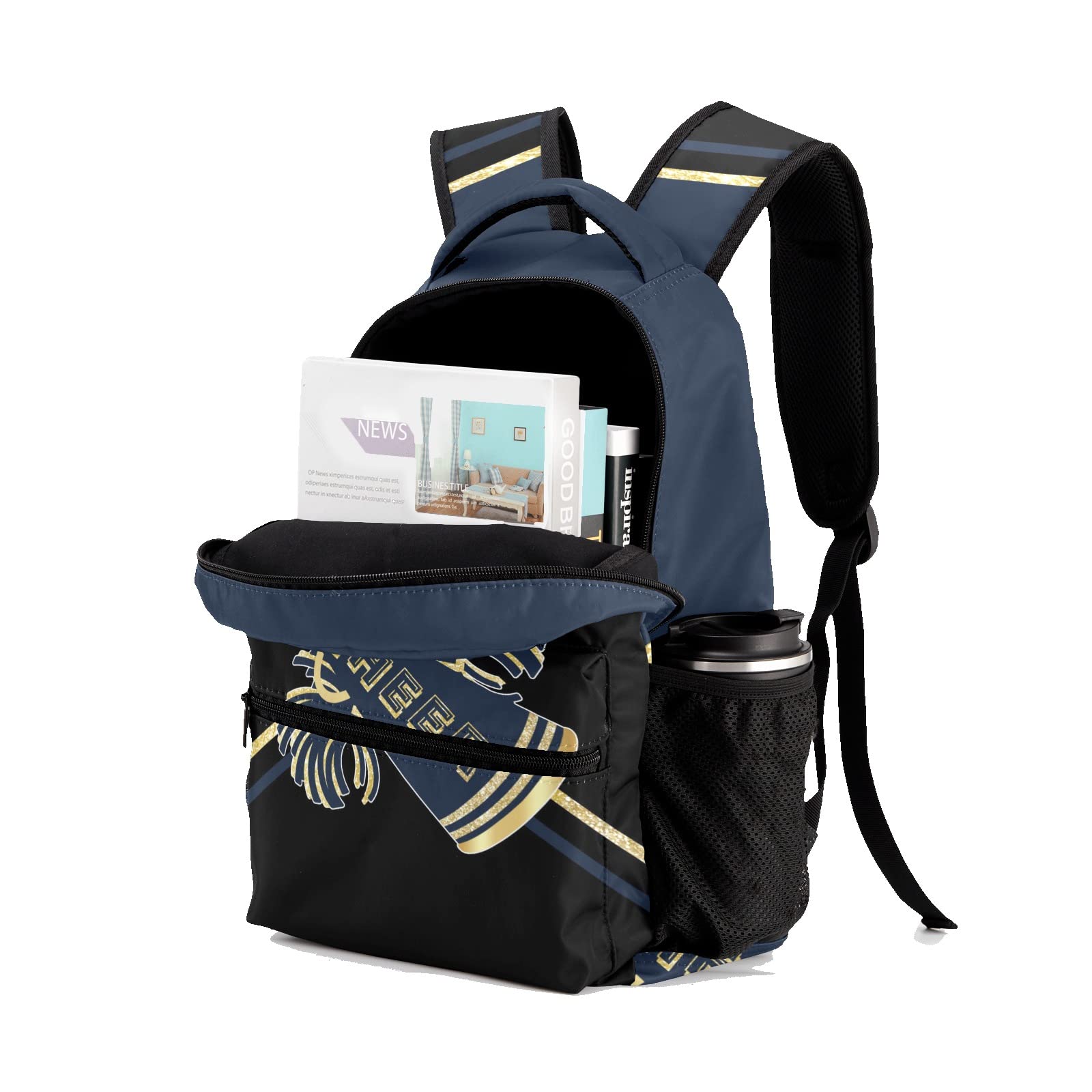 BigBigift Personalized Cheer Navy Black Cheerleaders Multifuction Backpack with Name Text for Women Men Gift, 12.2(L)x5.9(W)x16.5(H)inch
