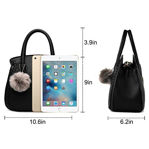 XingChen Purses and Handbags for Women PU Leather Top Handle Satchel Ladies Shoulder Tote Bags(Black)