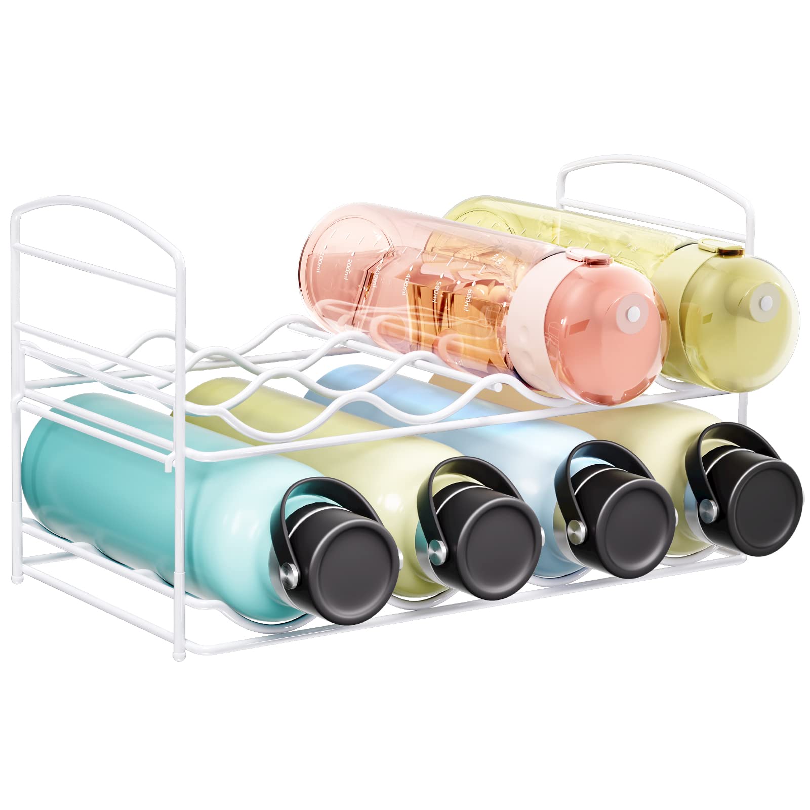 Puricon 1 Pack Water Bottle Organizer for Cabinet, Adjustable Water Bottle Storage Rack for Tumbler Sports Flask Insulated Travel Mug, Water Bottle Shelf Organizer Holder for Kitchen Countertop-White