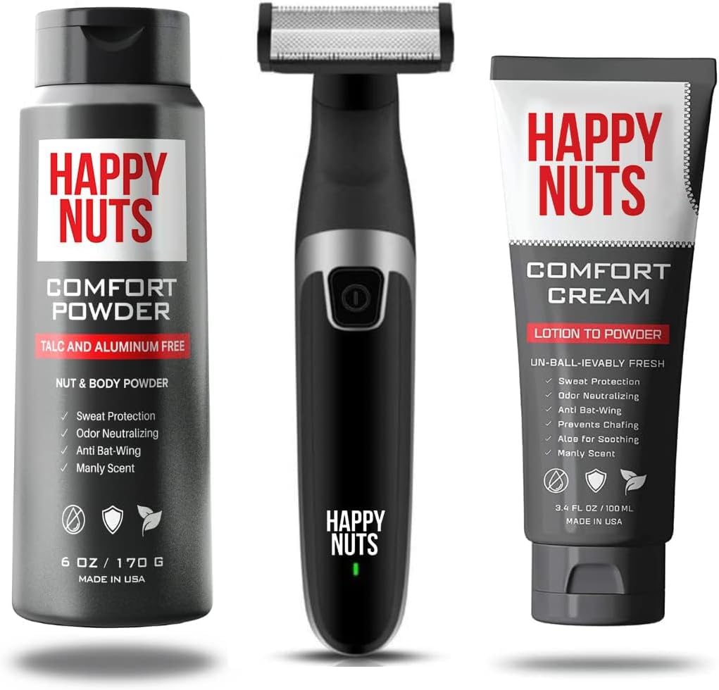 Happy Nuts Bundle - The Ballber Electric Groin Trimmer, Comfort Cream Ball Deodorant, and Comfort Powder for Men