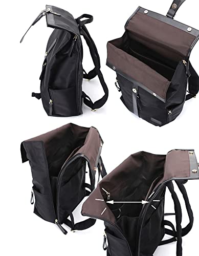 Camelia de Amour Women backpack purse Fashion Nylon Rucksack medium size (t295-183 black/gold Hardware)