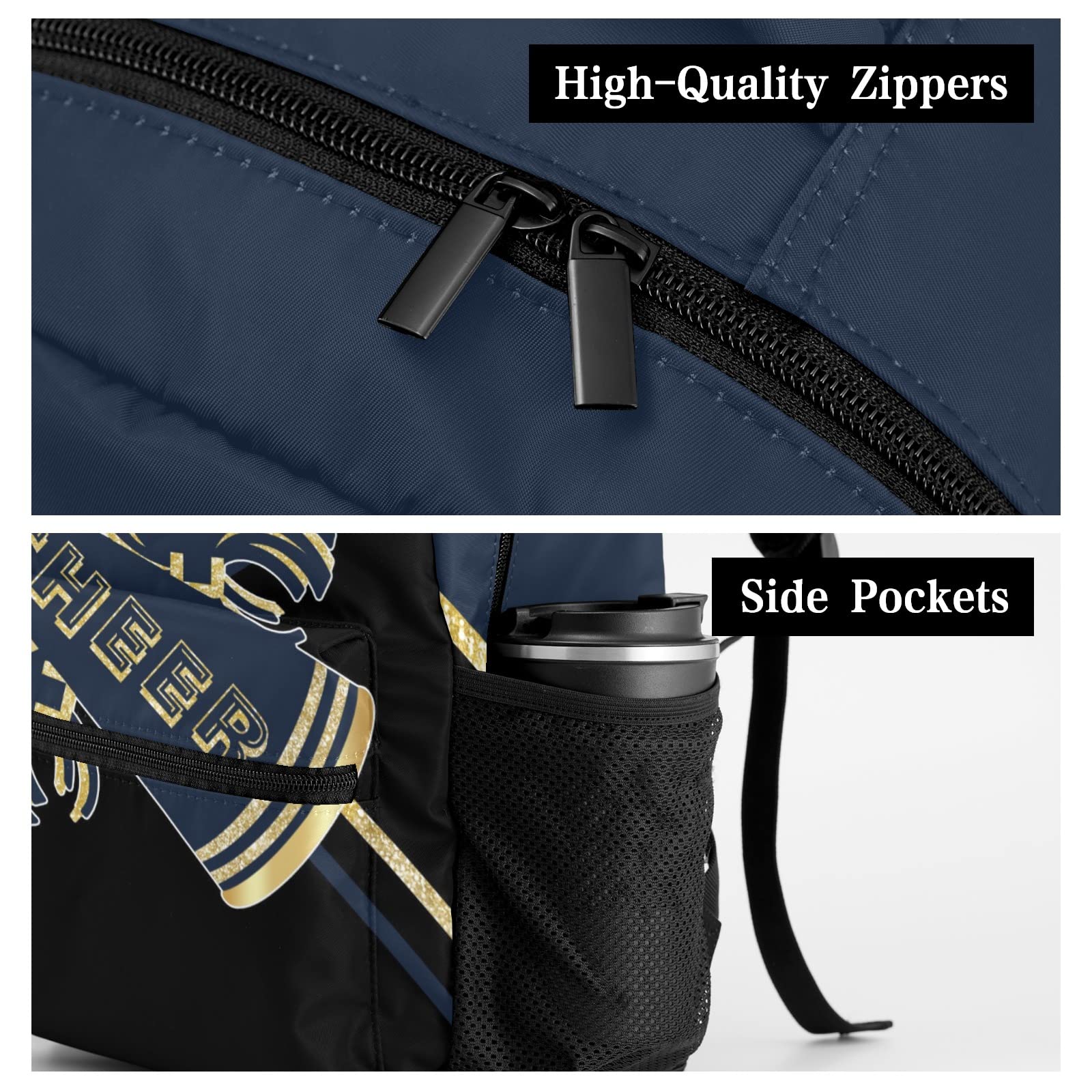BigBigift Personalized Cheer Navy Black Cheerleaders Multifuction Backpack with Name Text for Women Men Gift, 12.2(L)x5.9(W)x16.5(H)inch
