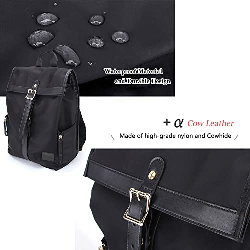 Camelia de Amour Women backpack purse Fashion Nylon Rucksack medium size (t295-183 black/gold Hardware)
