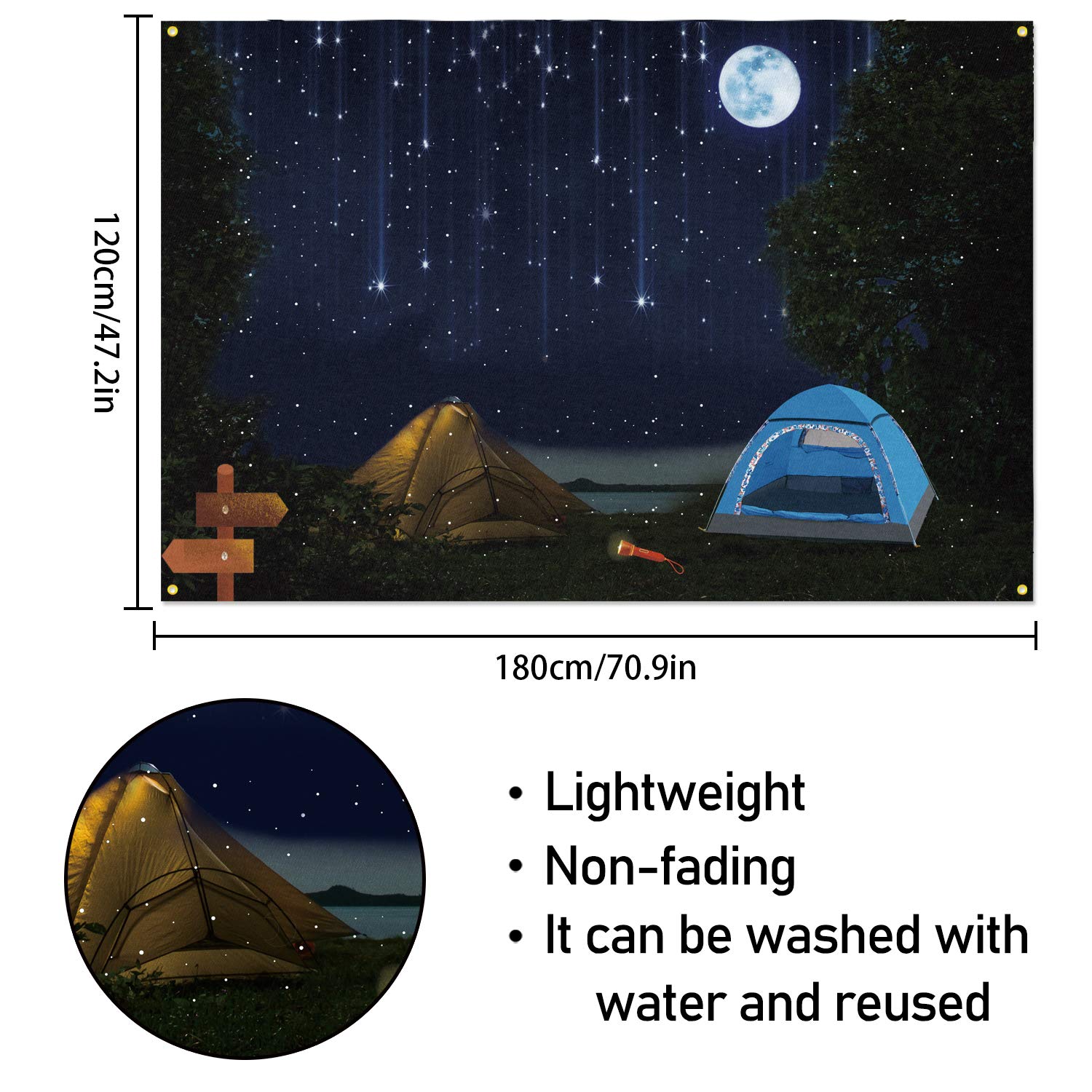 PAKBOOM Meteor Shower Forest Camp Backdrop Banner - Camping Theme Birthday Party Decorations Photo Booth Supplies - 3.9 x 5.9ft