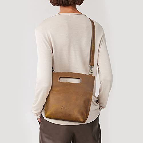 S-ZONE Women Vintage Genuine Leather Tote Bag Large Shoulder Purse with Clutch Bag