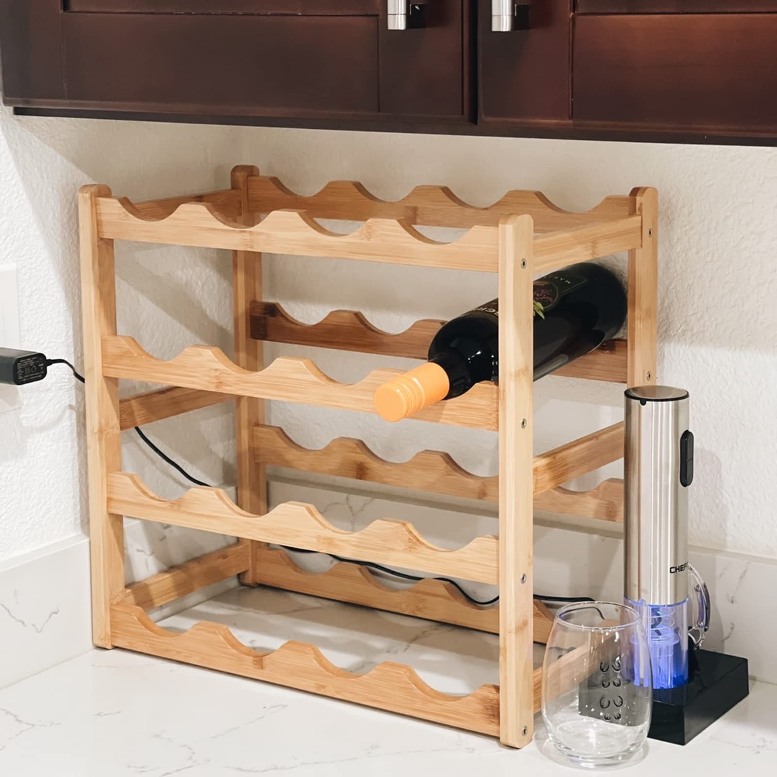 TOPZEA 16-Bottle Bamboo Wine Rack Countertop, 4 Tier Wine Bottle Storage Holder Stand Stackable Wine Display Shelf for Pantry, Kitchen, Bar, Dinning Room, Cabinet