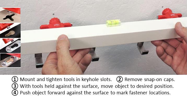 Keyhole Companion Marking Tool Set – Mount/Hang Items that have Keyhole Slots Without Measuring; Tools Mark Fastener Locations on Walls. Picture hanging, mount power strips, use w/keyhole hangers, etc