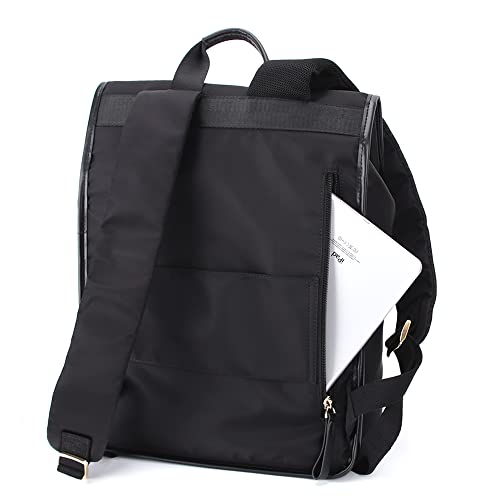 Camelia de Amour Women backpack purse Fashion Nylon Rucksack medium size (t295-183 black/gold Hardware)