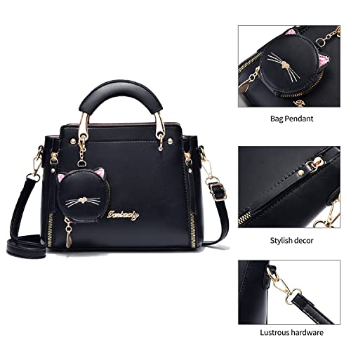 XIAOYU Fashion Purses and Handbags for Women Ladies Leather Top Handle Satchel Shoulder Bags Small Totes (Black)