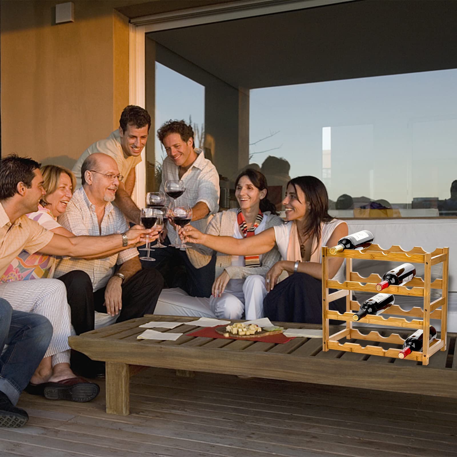 TOPZEA 16-Bottle Bamboo Wine Rack Countertop, 4 Tier Wine Bottle Storage Holder Stand Stackable Wine Display Shelf for Pantry, Kitchen, Bar, Dinning Room, Cabinet