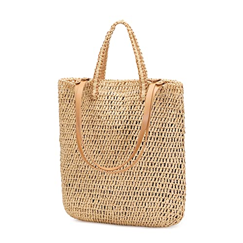 Lam Gallery Women's Straw Tote Shoulder Bag Summer Beach Bags Large Capacity Woven Handbag (Natural Color)