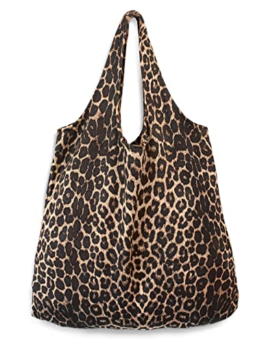 Heesch Tote Bag Leopard Hobo Bag Cheetah Print Hippie Bag Fabric Shopping Bag Cloth Purse for Women (Leopard)